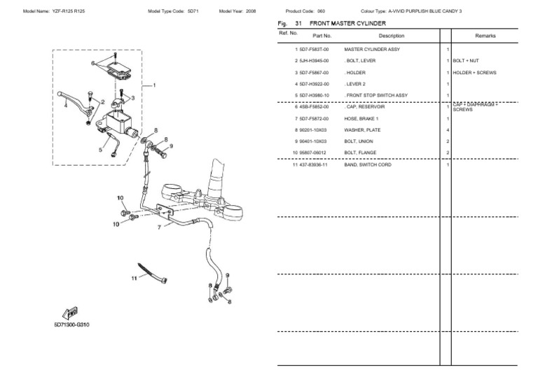 YZF-R125 R125 FRONT MASTER CYLINDER | PDF | Vehicles | Vehicle Technology