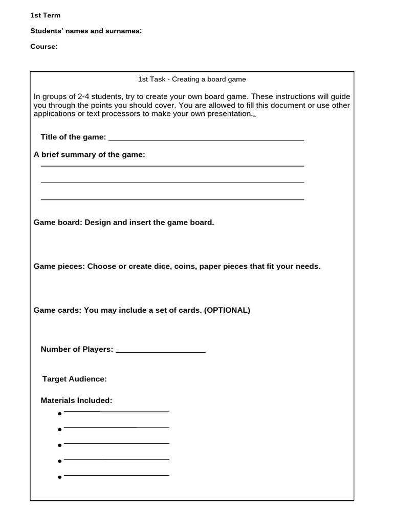 Board Game Creation Project Guide | PDF