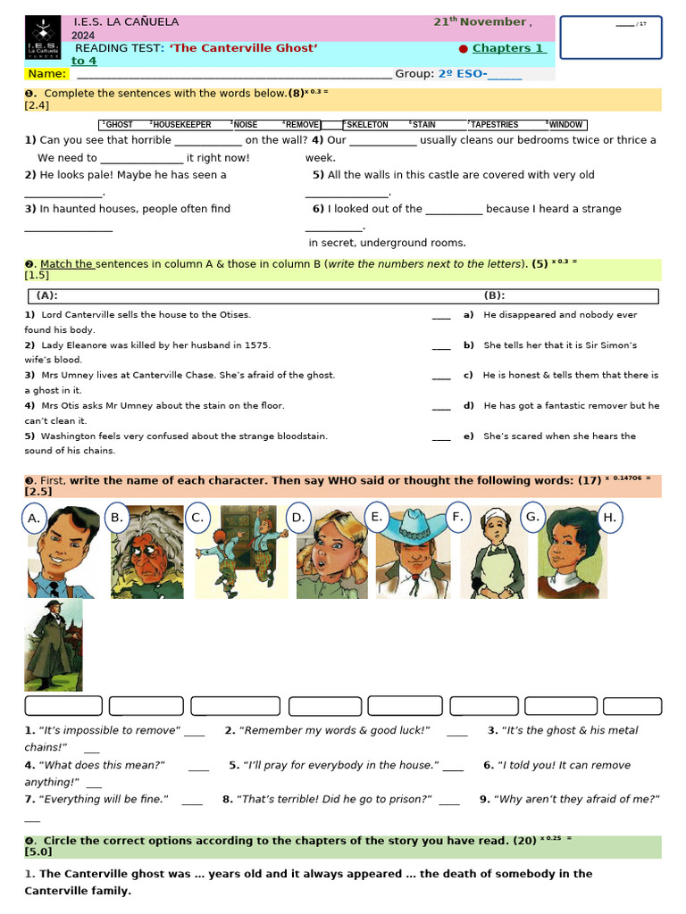 EXAM - The Canterville Ghost - 1 To 4 | PDF | Ghosts
