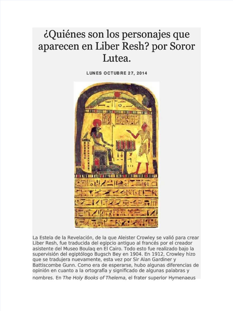 Quienes Son Los Personajes Que Aparecen en Liber Resh | PDF | Thelema | Magia Ceremonial