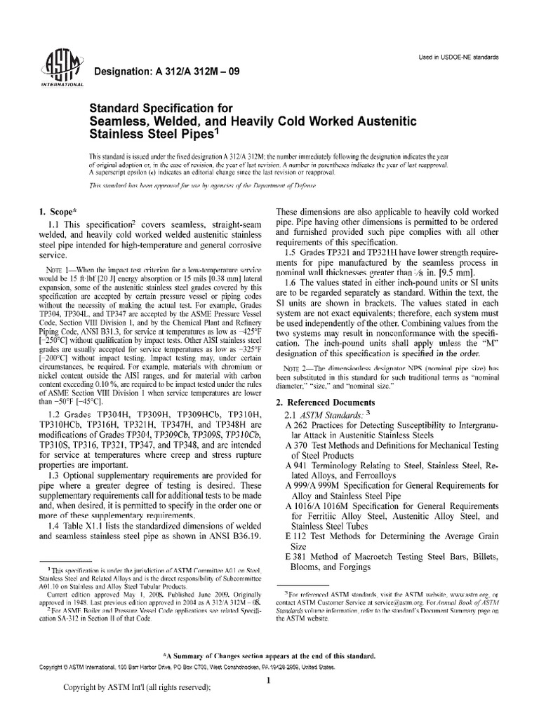 ASTM A312-A-09 | PDF