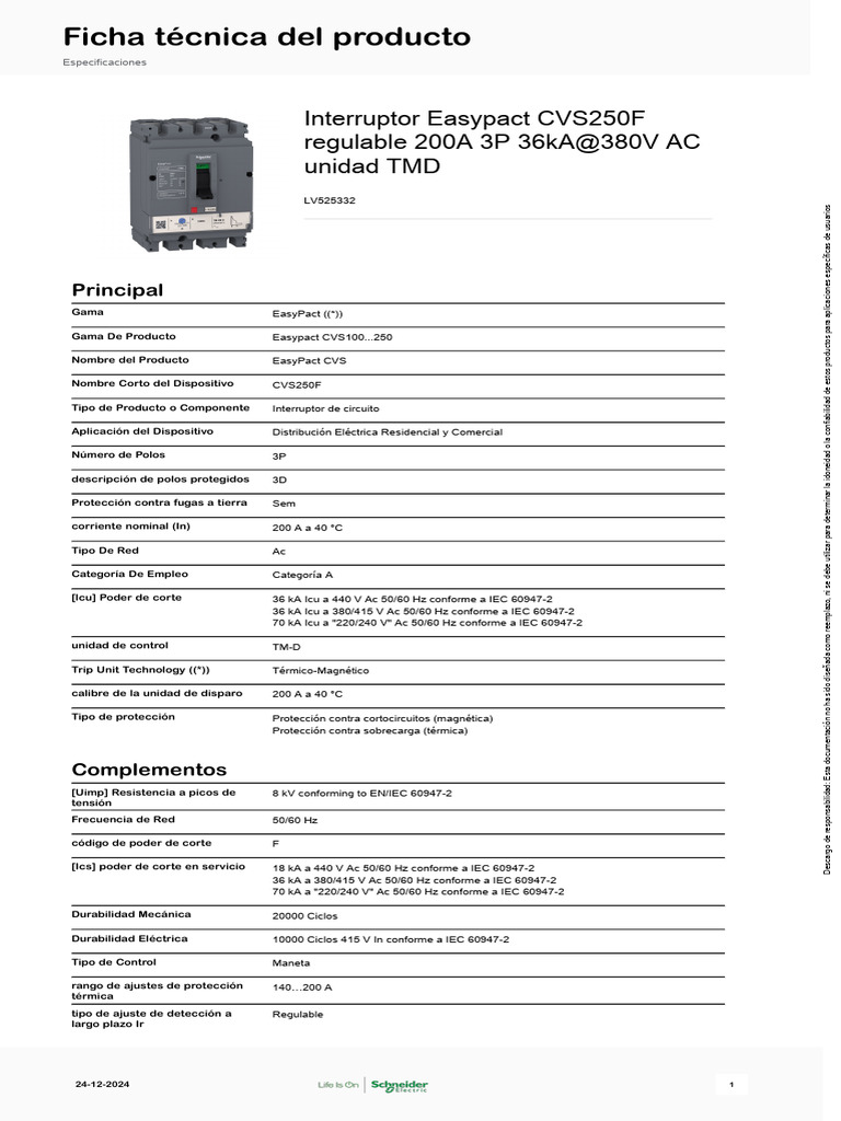Interruptor Easypact CVS250F 200A 3P | PDF | Residuos | Ingenieria ...