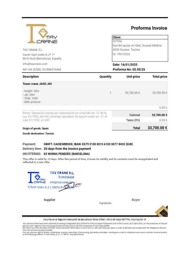 Proforma 030325 GCTRA JASO J65 | PDF