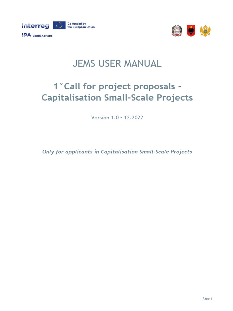 Interreg IPA South Adriatic JEMS User Manual First Call v1.0 | PDF ...
