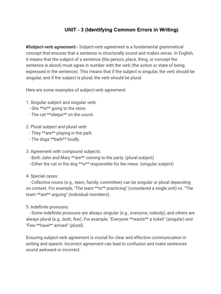 UNIT - 3 (Identifying Common Errors in Writing) | PDF | Grammatical Number | Grammatical Gender