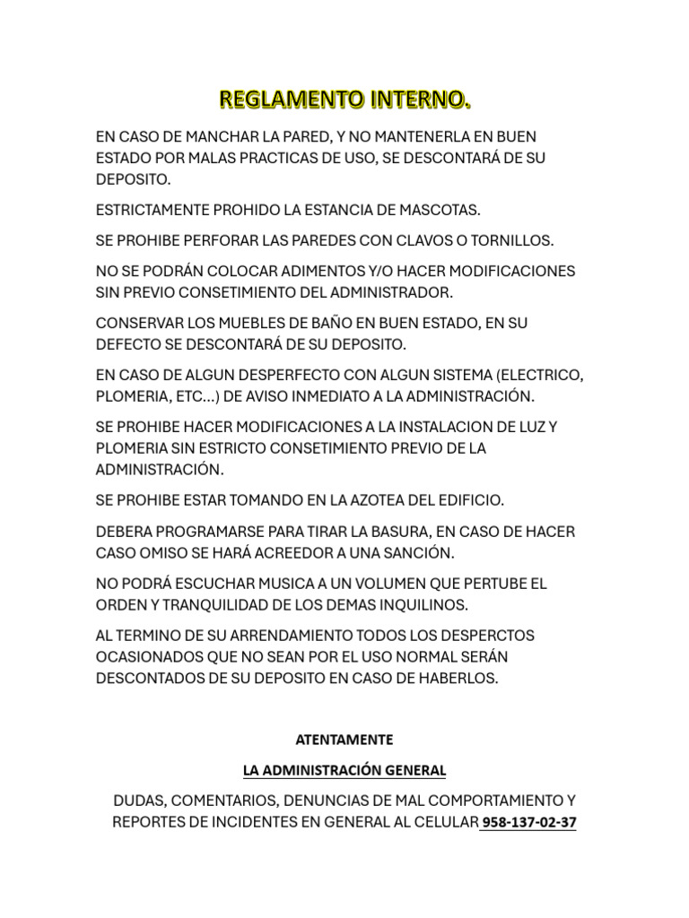 Reglamento Interno | PDF