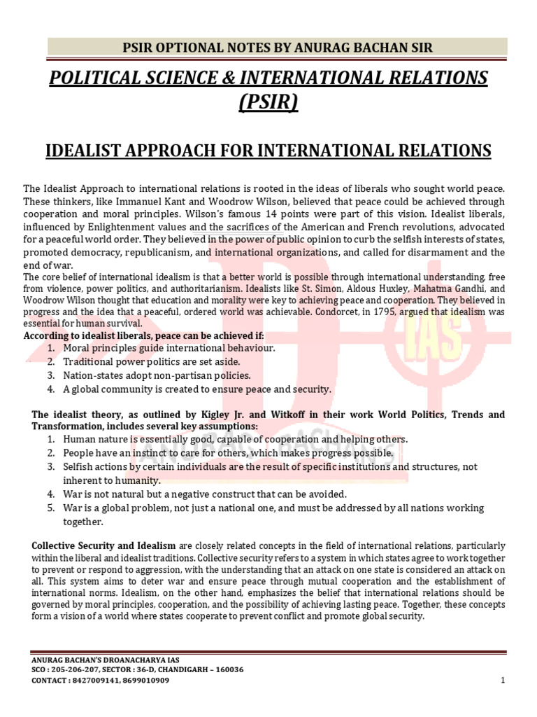 Idealism and Collective Security in PSIR | PDF | Responsibility To ...