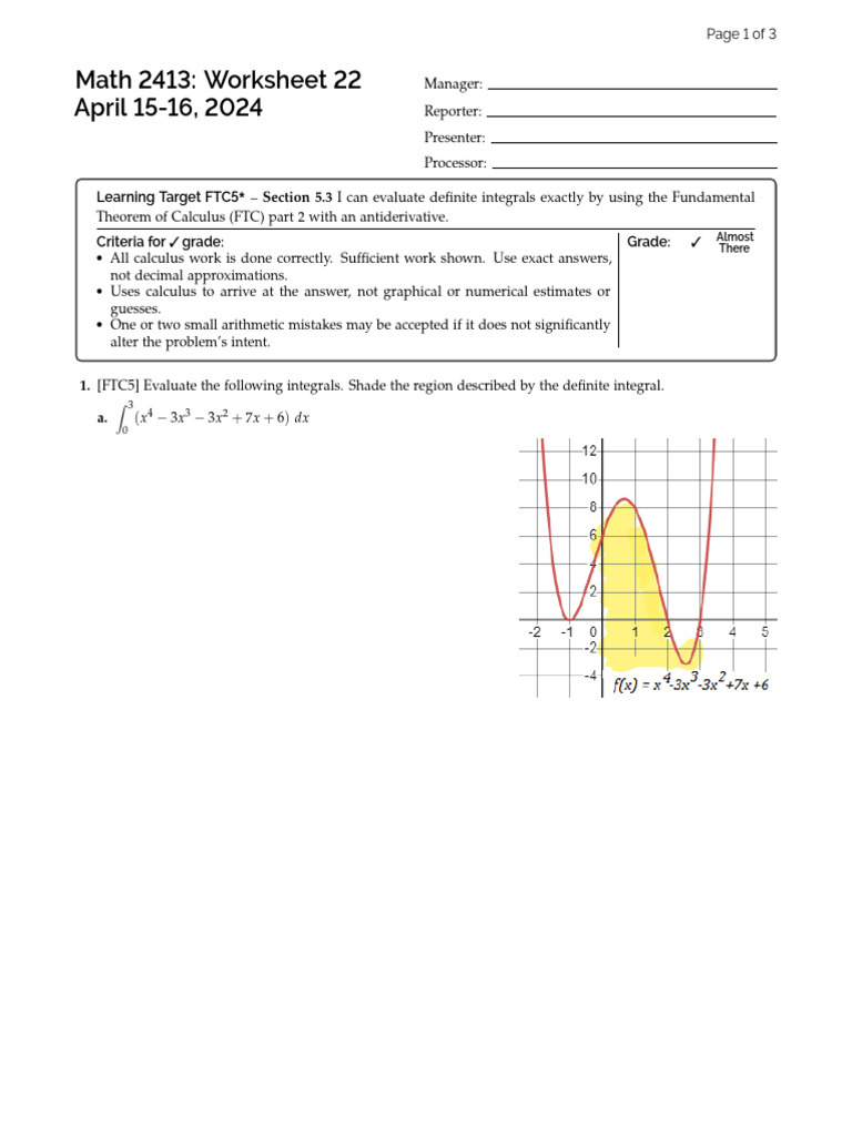 Evaluating Definite Integrals Using FTC | PDF