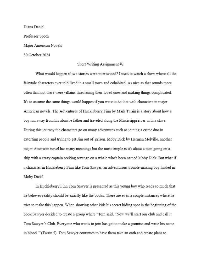 Short Writing Assignment #2 | PDF | Captain Ahab | Huckleberry Finn