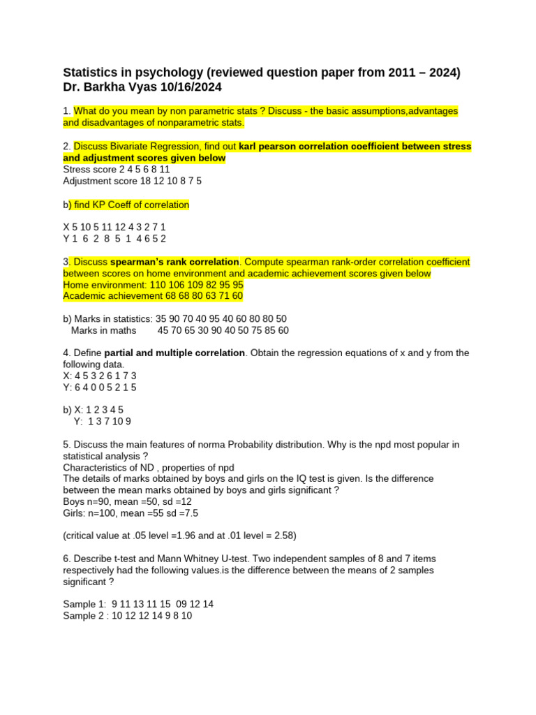 Statistics in psychology reviewed question paper | PDF | Analysis Of ...