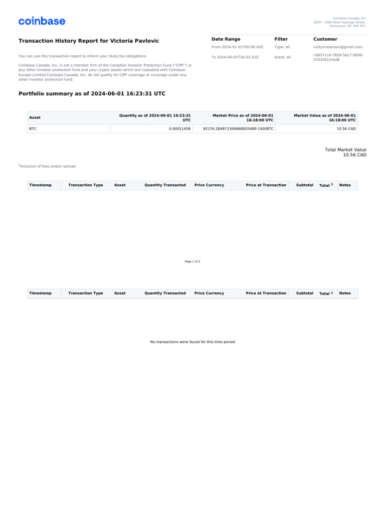 Coinbase Canada Transaction Report Summary | PDF | Market Value ...