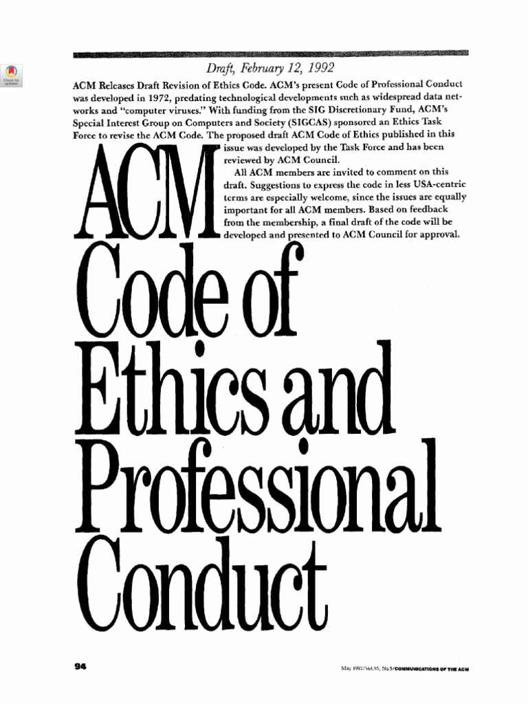 1992 ACM Code of Ethics and Professional Conduct | PDF | Association ...