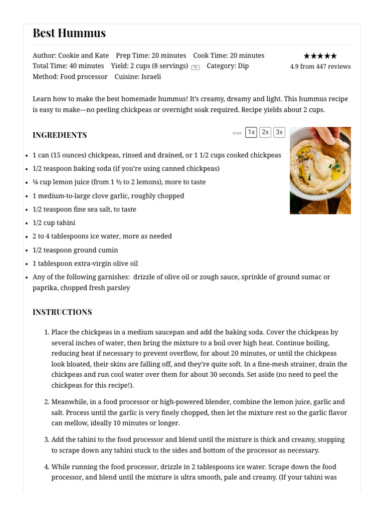 Best Hummus Recipe (Plus Tips & Variations) - Cookie and Kate | PDF | Fat | Nutrition Facts Label