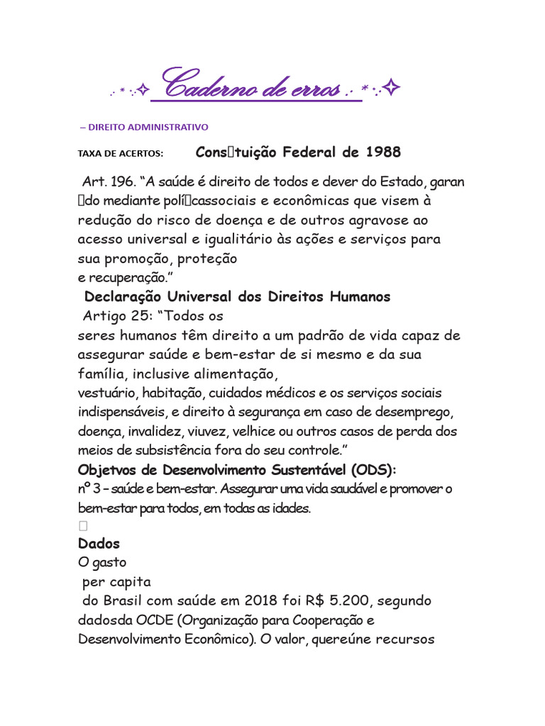 Caderno de Erros - D. CONST | PDF