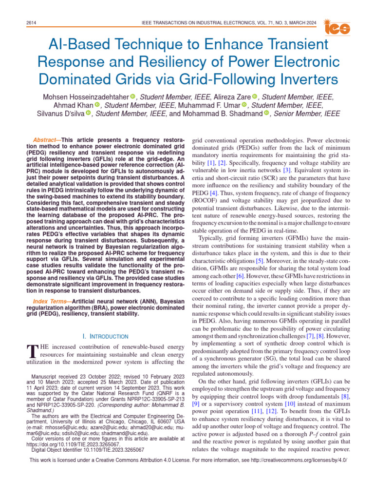 AI-Based Technique To Enhance Transient Response and Resiliency of Power Electronic Dominated ...
