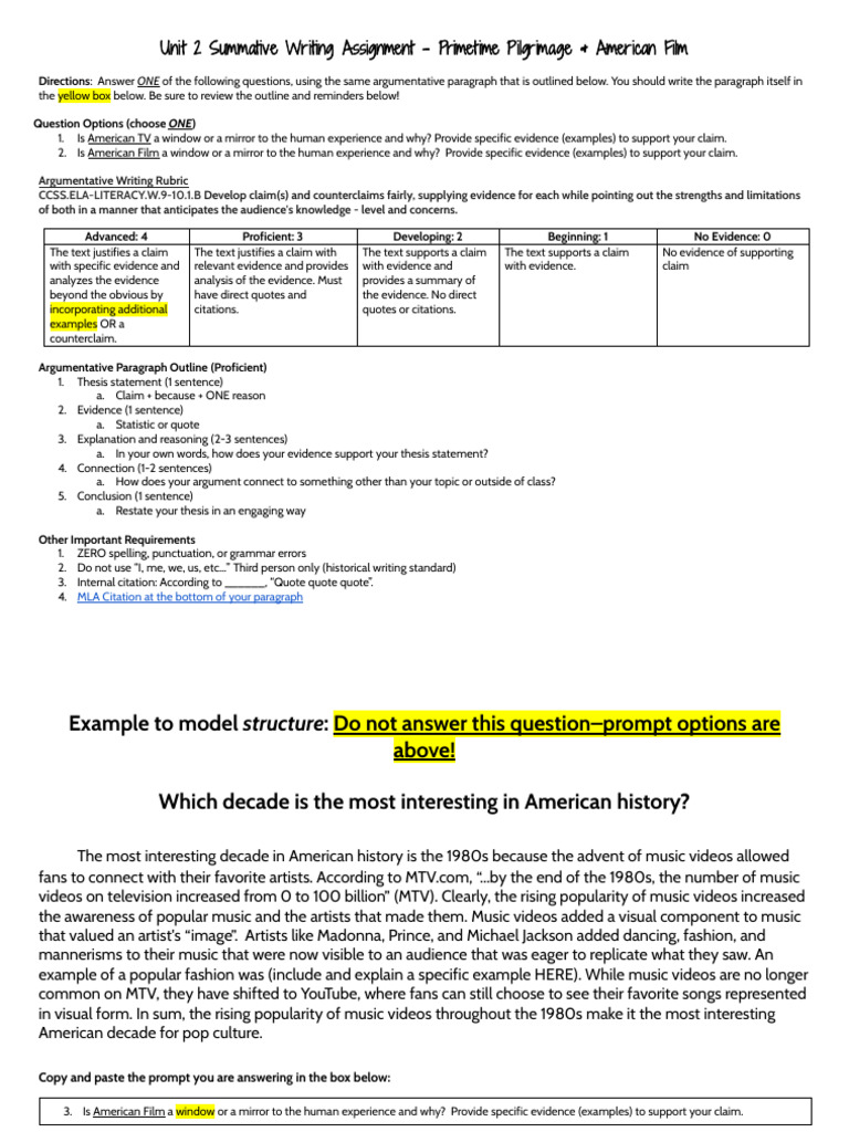 Brayden Nelson - 7. Unit 2 Writing Summative (Spring 24) | PDF ...