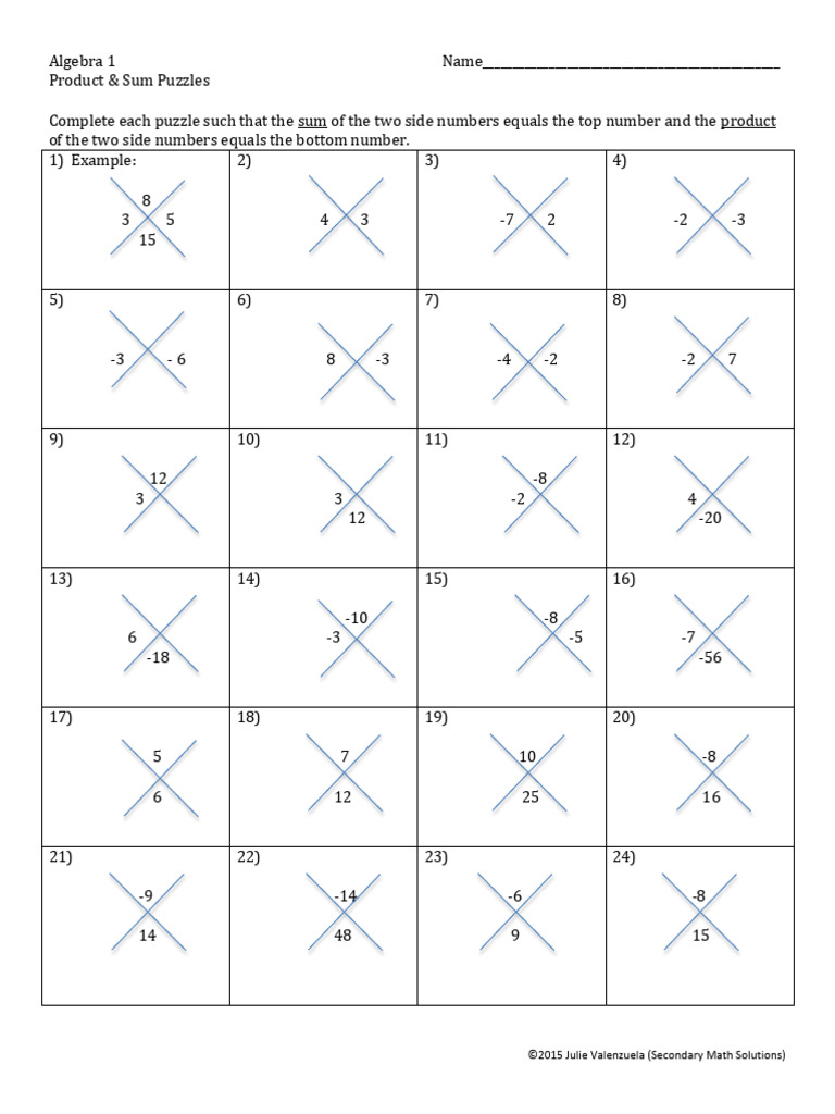 Algebra 1 Product & Sum Puzzles | PDF | Mathematics | Algebra