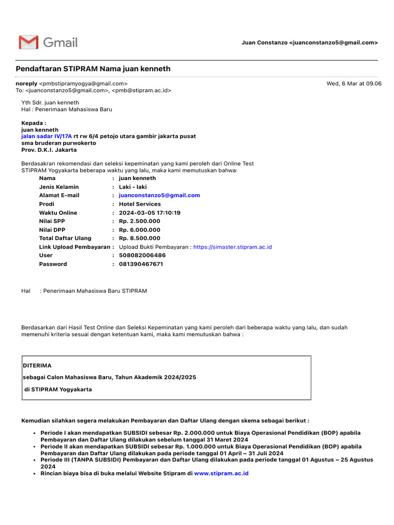 Pendaftaran STIPRAM Nama Juan Kenneth | PDF