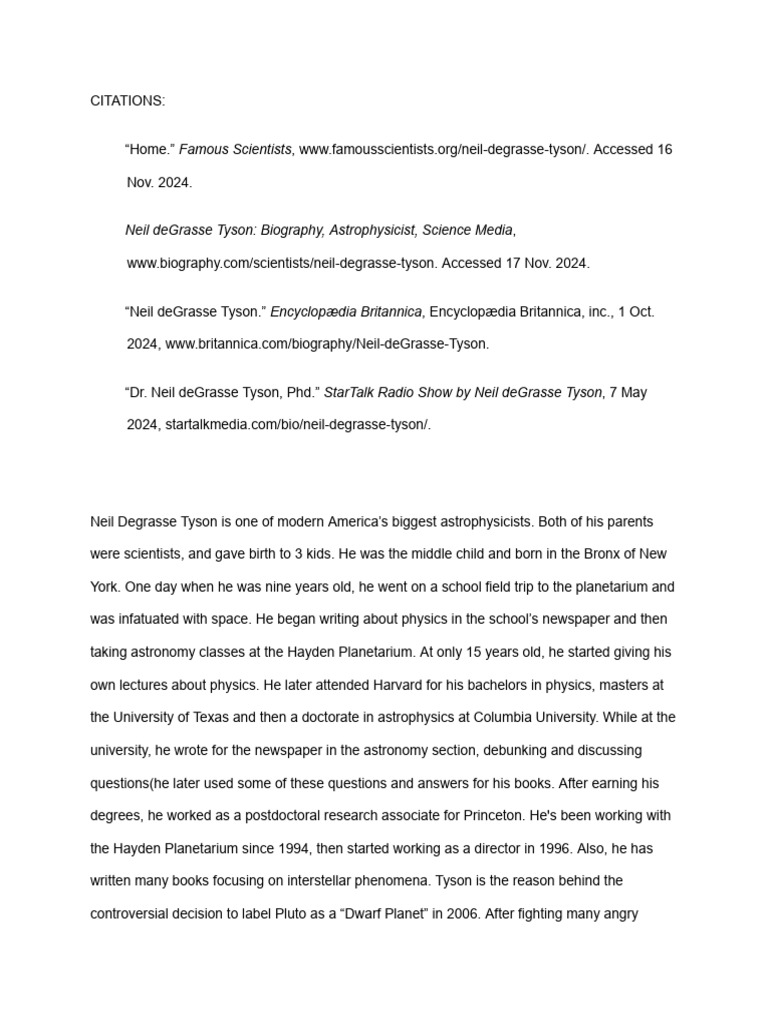 Neil deGrasse Tyson: Astrophysicist Biography | PDF | Astronomy ...
