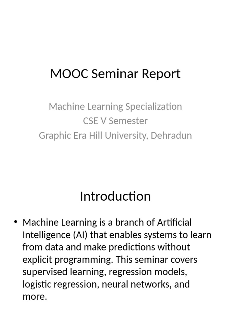 Machine Learning Seminar Report | PDF