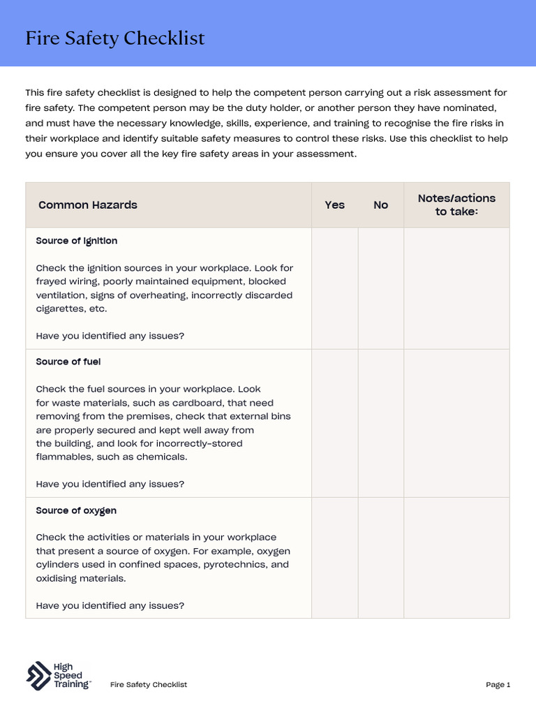 Fire Safety Checklist | PDF | Fire Safety | Fires