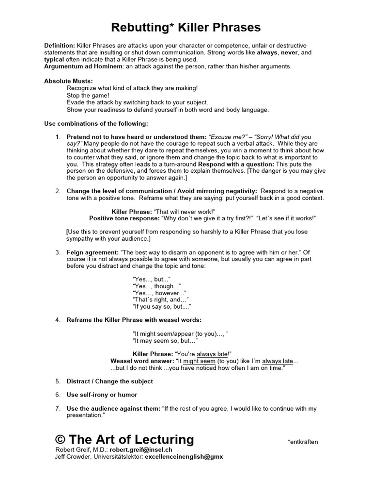 2020strategies For Neutralizing Killer Phrases | PDF | Linguistics ...