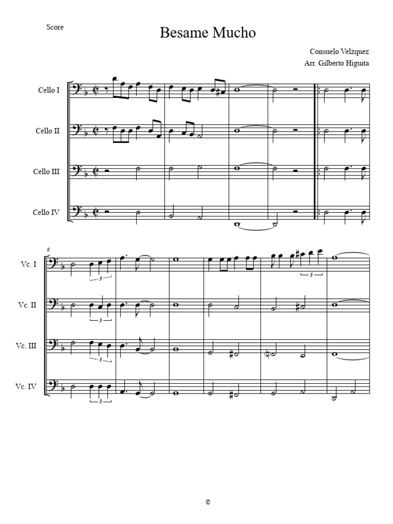 Besame Mucho Cello Score | PDF | Songs Written