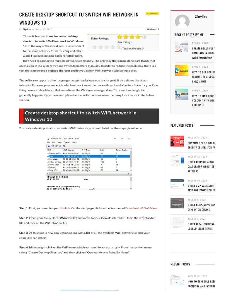 Create Desktop Shortcut to Switch WiFi Network in Windows 10 | PDF ...