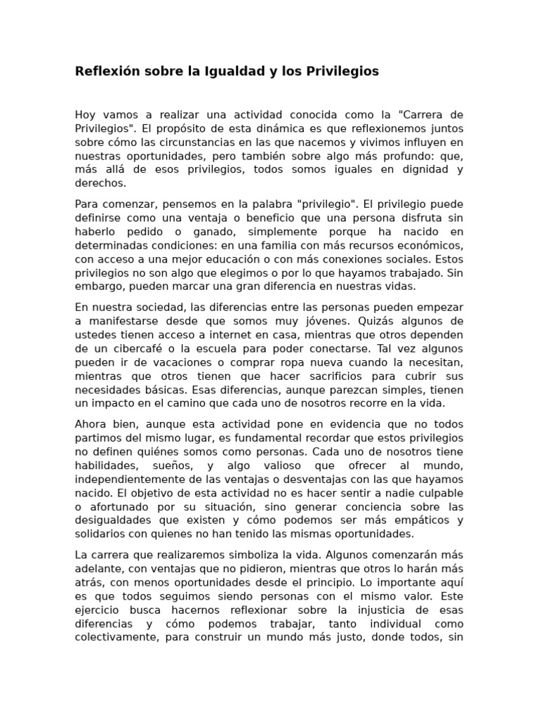 Reflexión sobre Privilegios e Igualdad | PDF