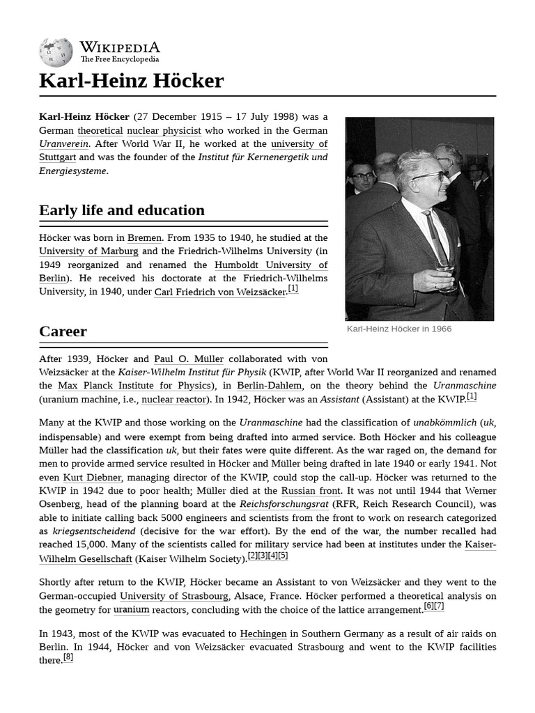 Karl-Heinz_Höcker | PDF | Nuclear Technology | Nuclear Energy