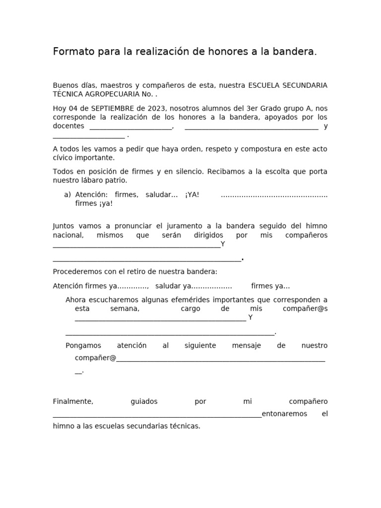 Formato de Honores A La Bandera | PDF
