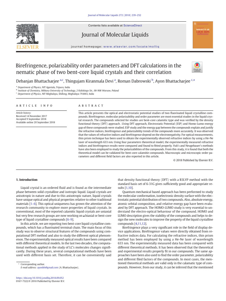 Birefringence, polarizability order parameters and DFT calculations in ...