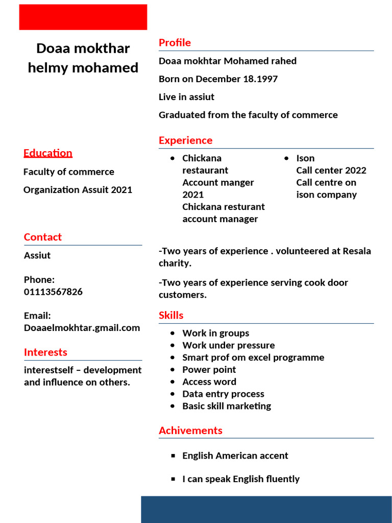 Doaa Mokthar Helmy Mohamed: Profile | PDF