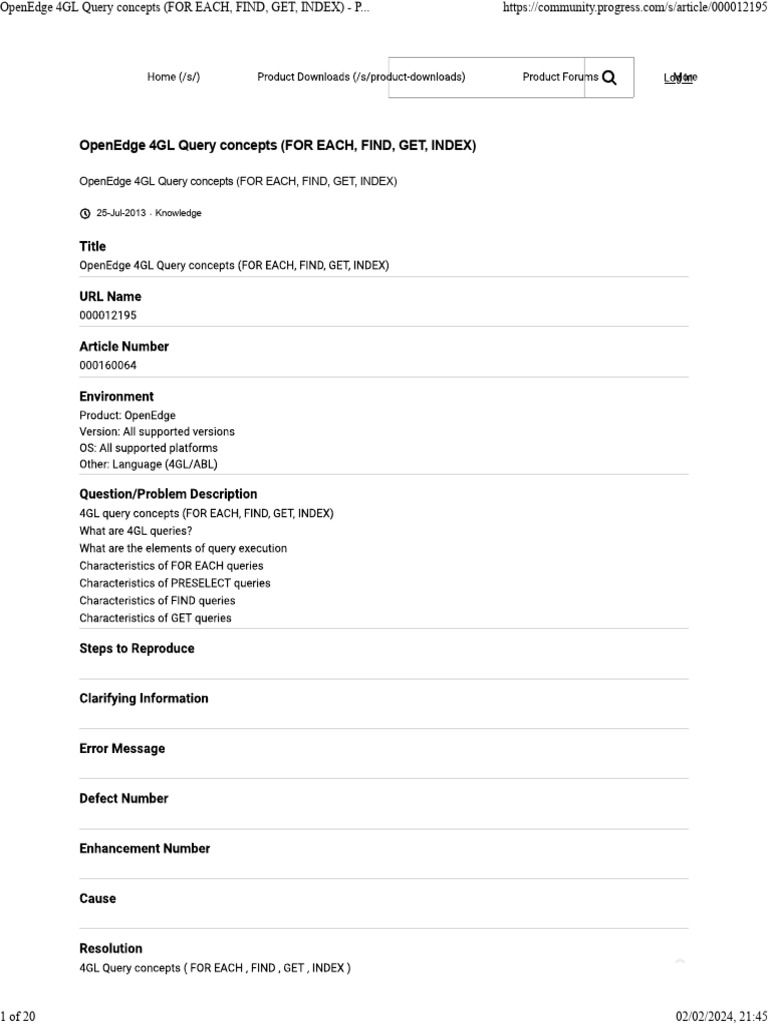 OpenEdge 4GL Query Concepts (FOR EACH, FIND, GET, INDEX) | PDF | Computing | Computer Programming