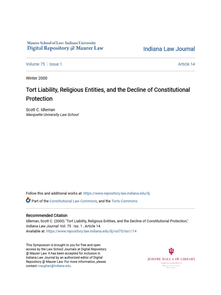 Tort Liability Religious Entities and the Decline of Constituti | PDF ...