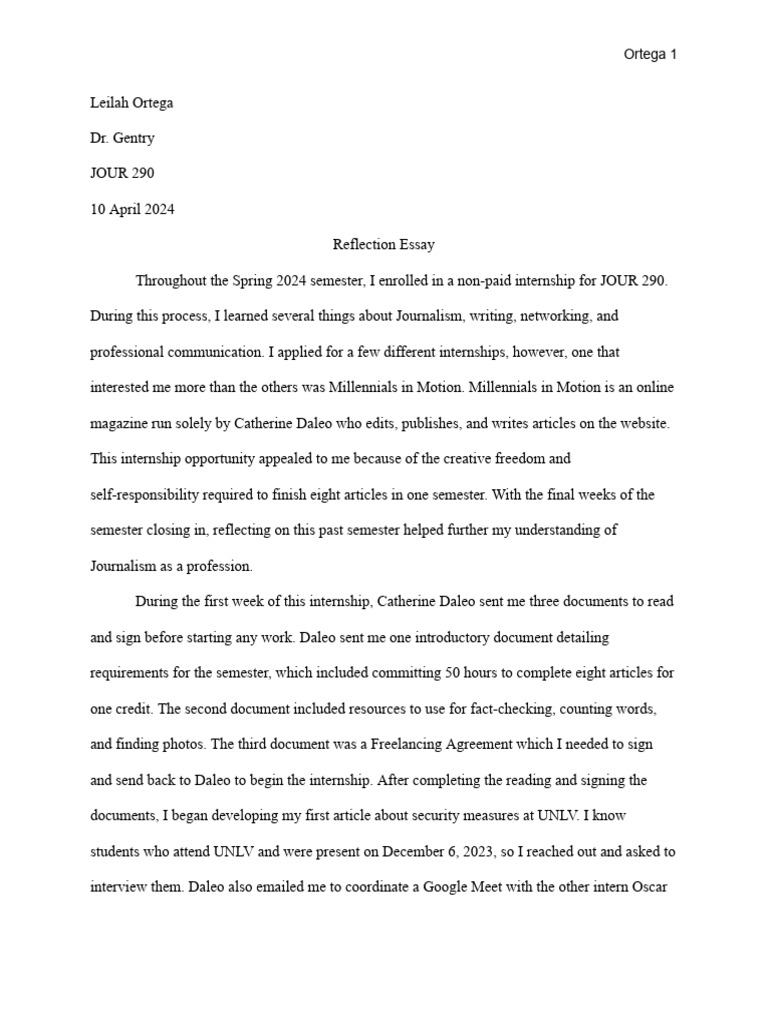 JOUR 290 - Written Reflection Essay | PDF
