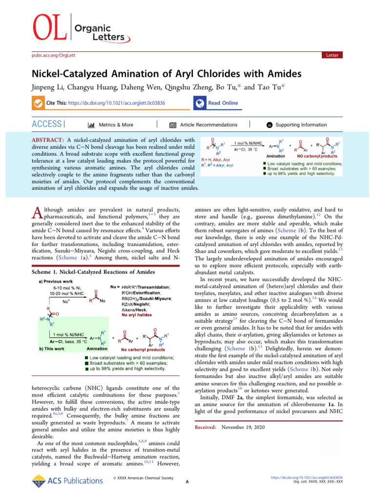 Nickel-Catalyzed Aryl Chloride Amination | PDF | Amine | Amide