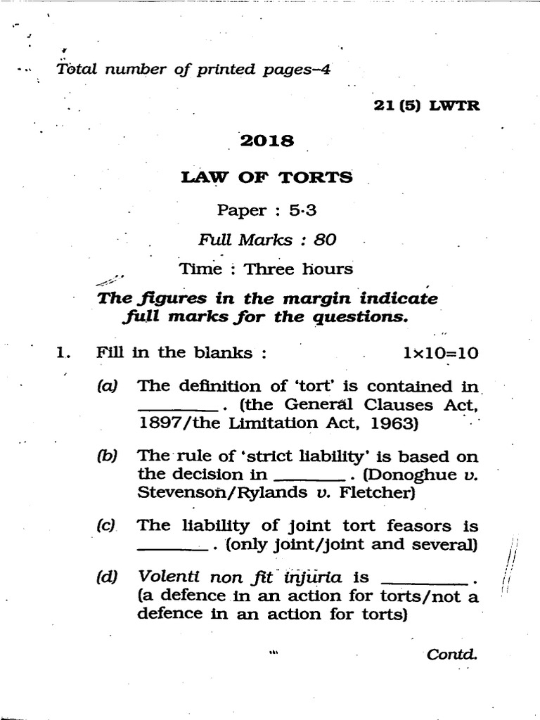 Law of Torts 2018 | PDF