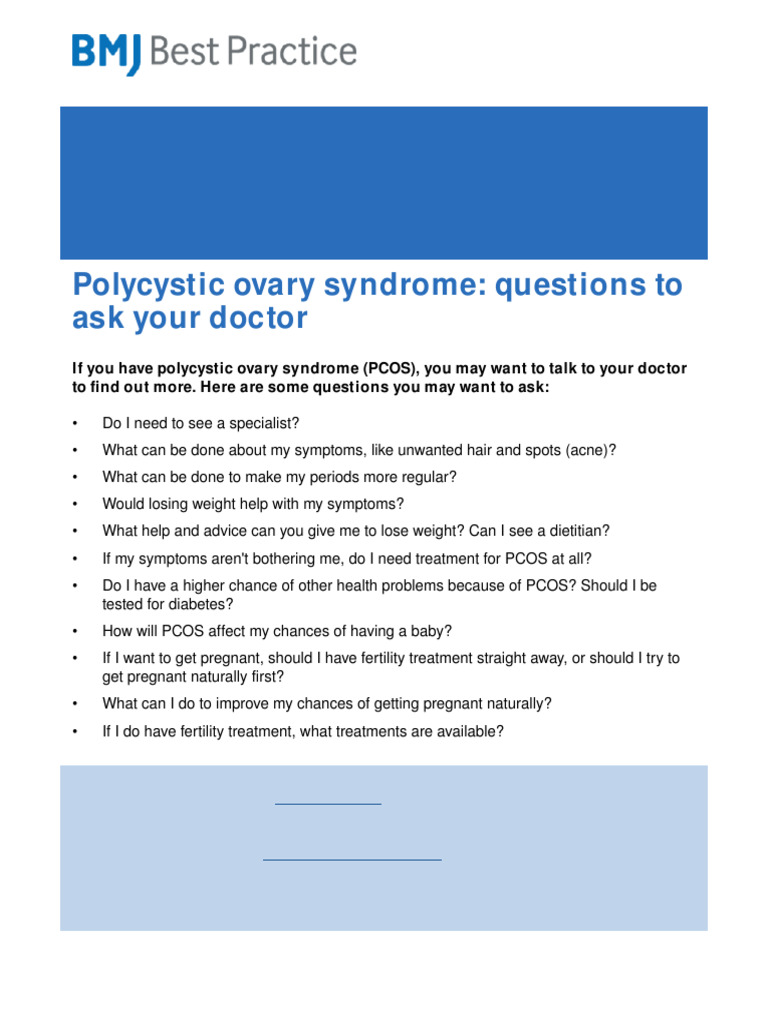 Polycystic Ovary Syndrome Questions To Ask Your Doctor | PDF