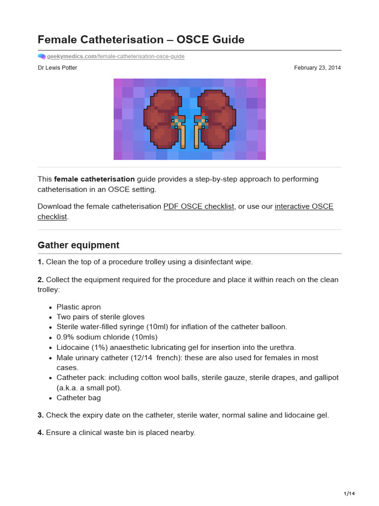 Geekymedics Female Catheterisation Osce Guide Pdf Catheter