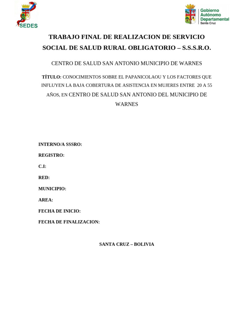 3 Trabajo Sssro Warnes Papanicolaou | PDF | Neoplasias | Cuidado de la salud