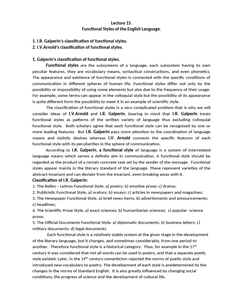 English Functional Styles Guide | PDF | Communication | Poetry