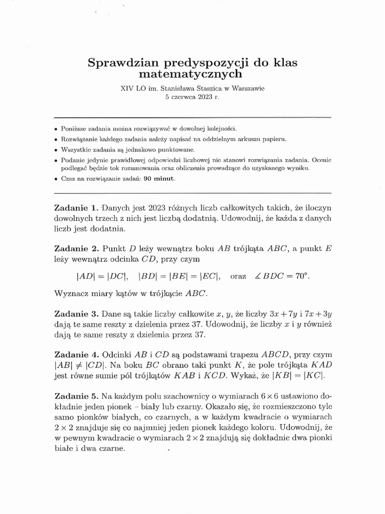 HTTPSWWW - Staszic.waw - Plmediafilessprawdzian Matex 2023 PDF | PDF