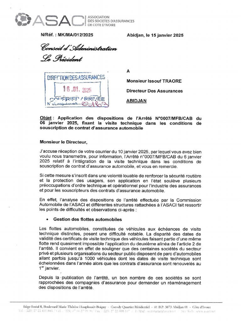 Décharge Courrier À DA - Réponse Arrêté Visite Technique | PDF