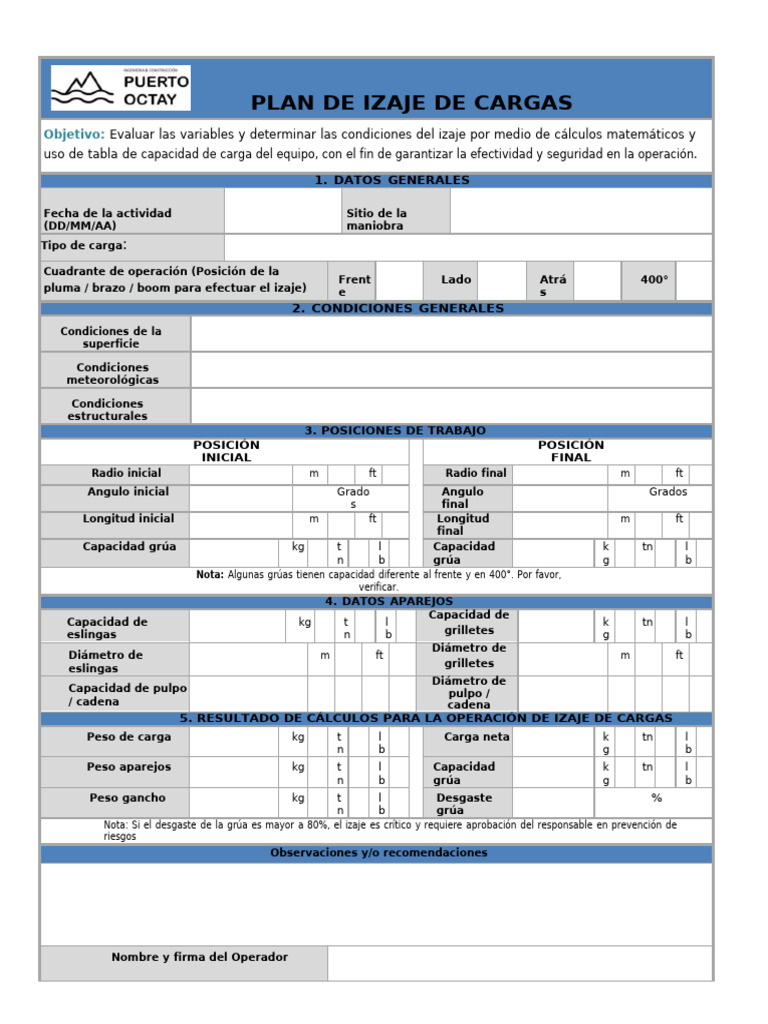 Plan-de-Izaje-de-Cargas - Actualizado | PDF | Grúa (máquina)