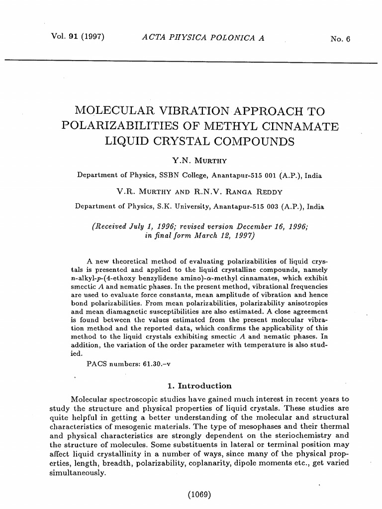 Molecular Vibration Approach To | PDF | Liquid Crystal | Molecules
