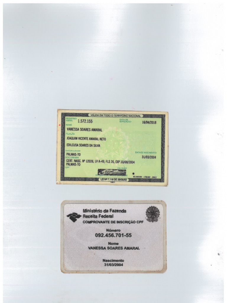 RG Verso e CPF | PDF