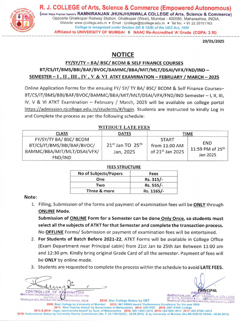 Ug & SF Online Atkt Form Submission Feb-March2025 | PDF