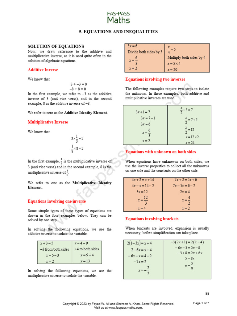 05 Equations and Inequalities | PDF | Inequality (Mathematics) | Equations