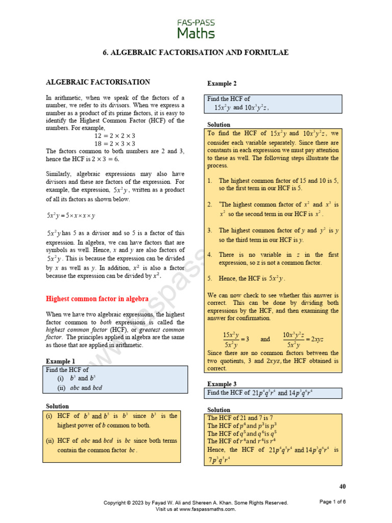 06 Factorisation and Formulae | PDF | Factorization | Quadratic Equation